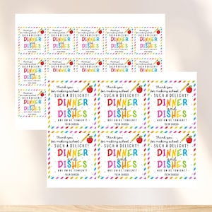 Dinner and Dishes Are on Us Gift Tag Template, Printable Teacher ...