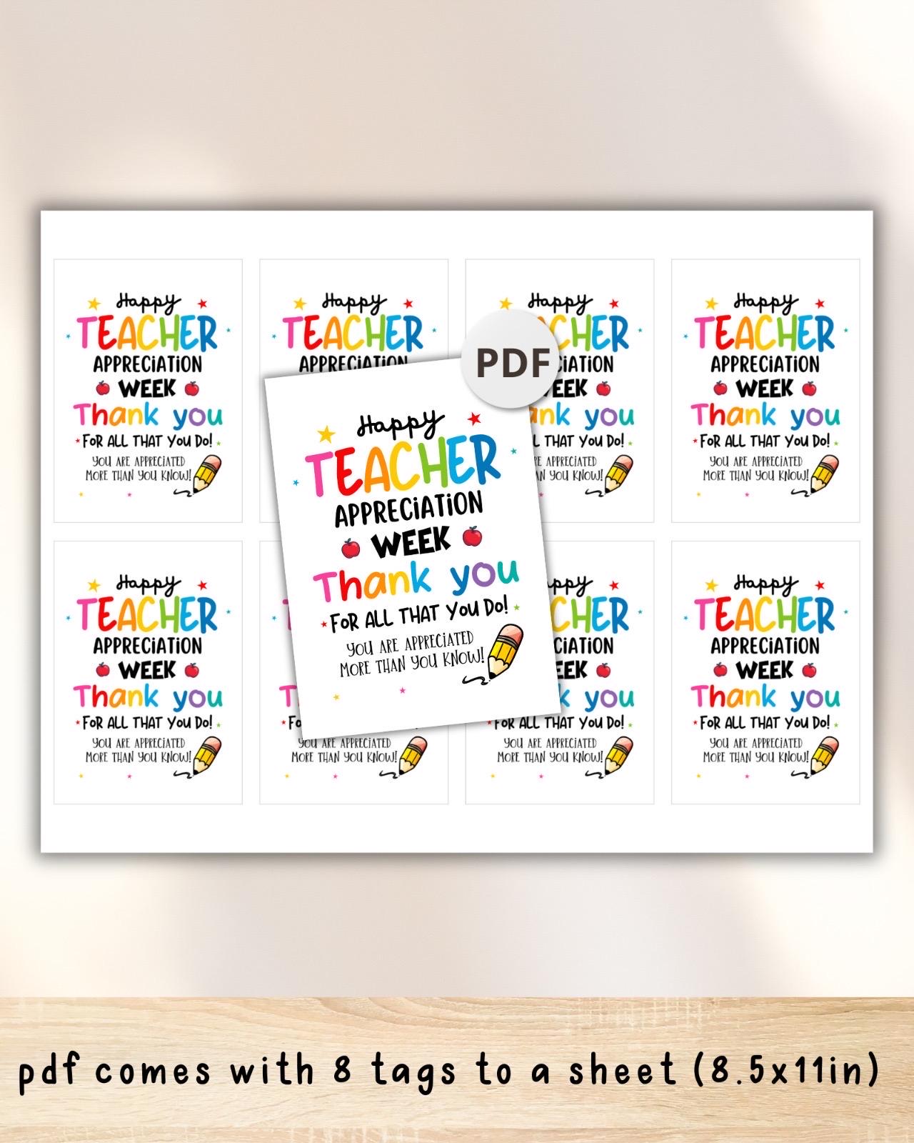 Teacher Appreciation Gift Tags, Thank You Teacher Gift Tag Teacher ...