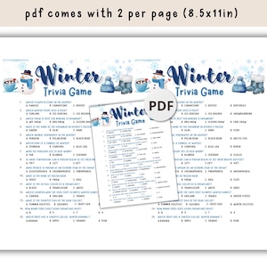 Winter Trivia Game, Printable Winter Games, Winter Game for Adults ...