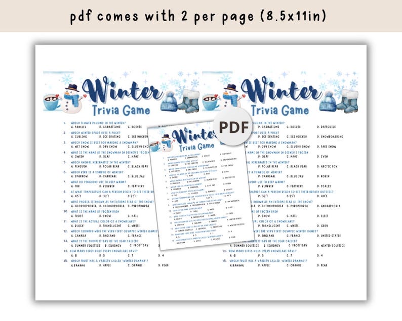Winter Trivia Game, Printable Winter Games, Winter Game for Adults ...