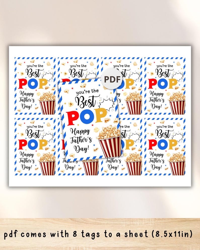 Father's Day Gift Tag Best Pop Popcorn Tags Popcorn Favors Dad Grandpa ...
