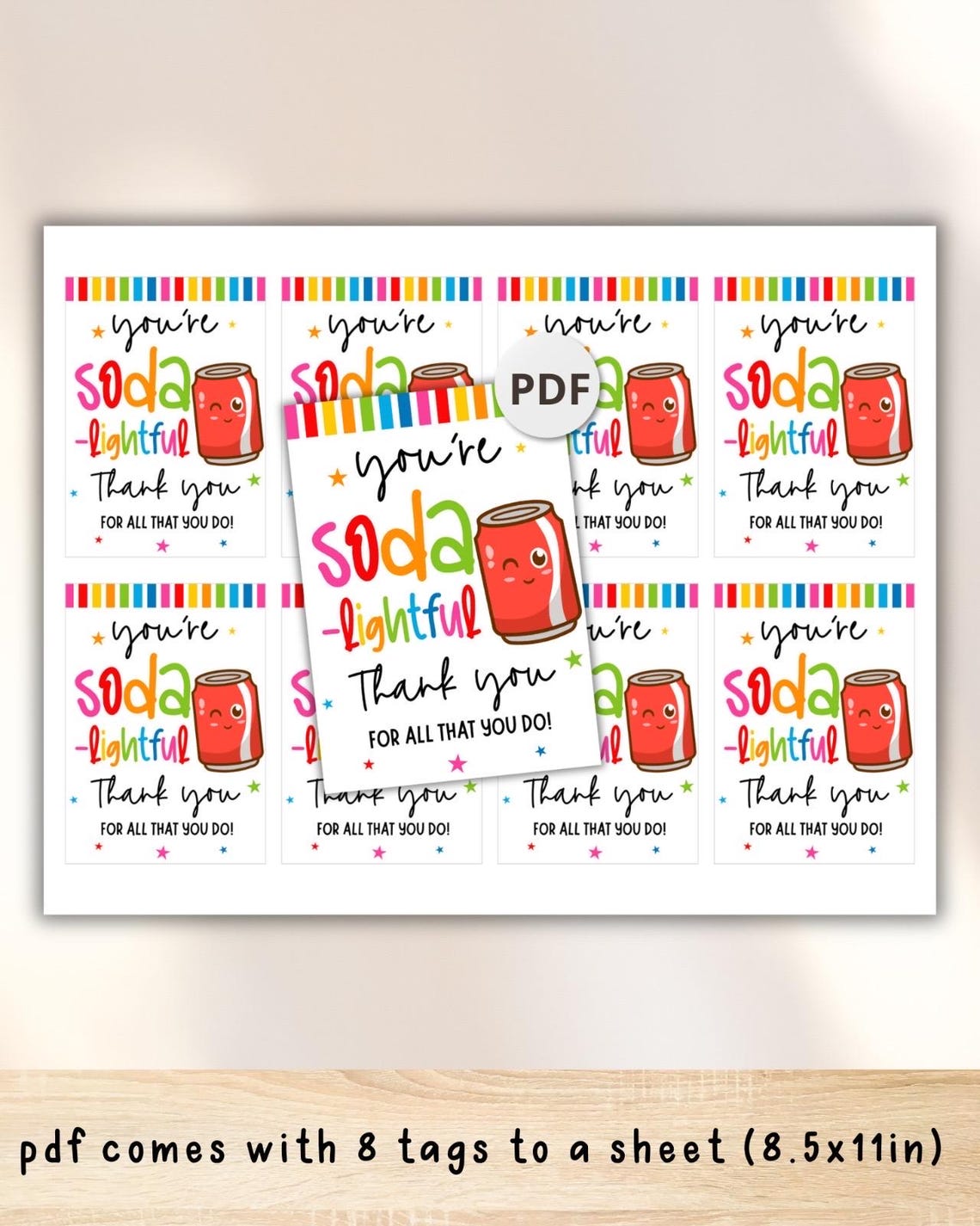 Teacher Thank You Gift Tags: Soda-lightful Design (digital Download) - Etsy