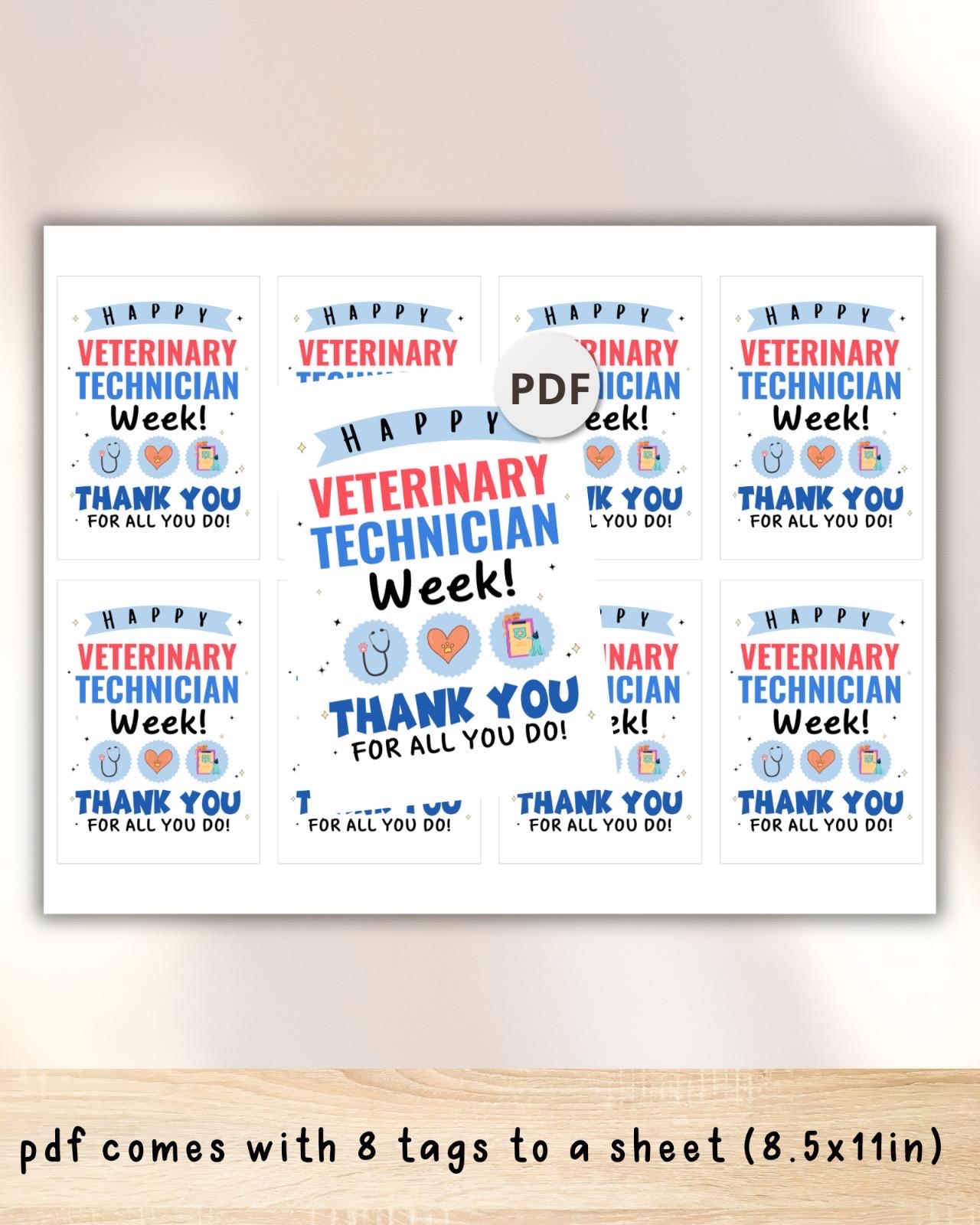 Vet Tech Week Gift Tags Printable, Veterinary Technician Week Gift Tags ...