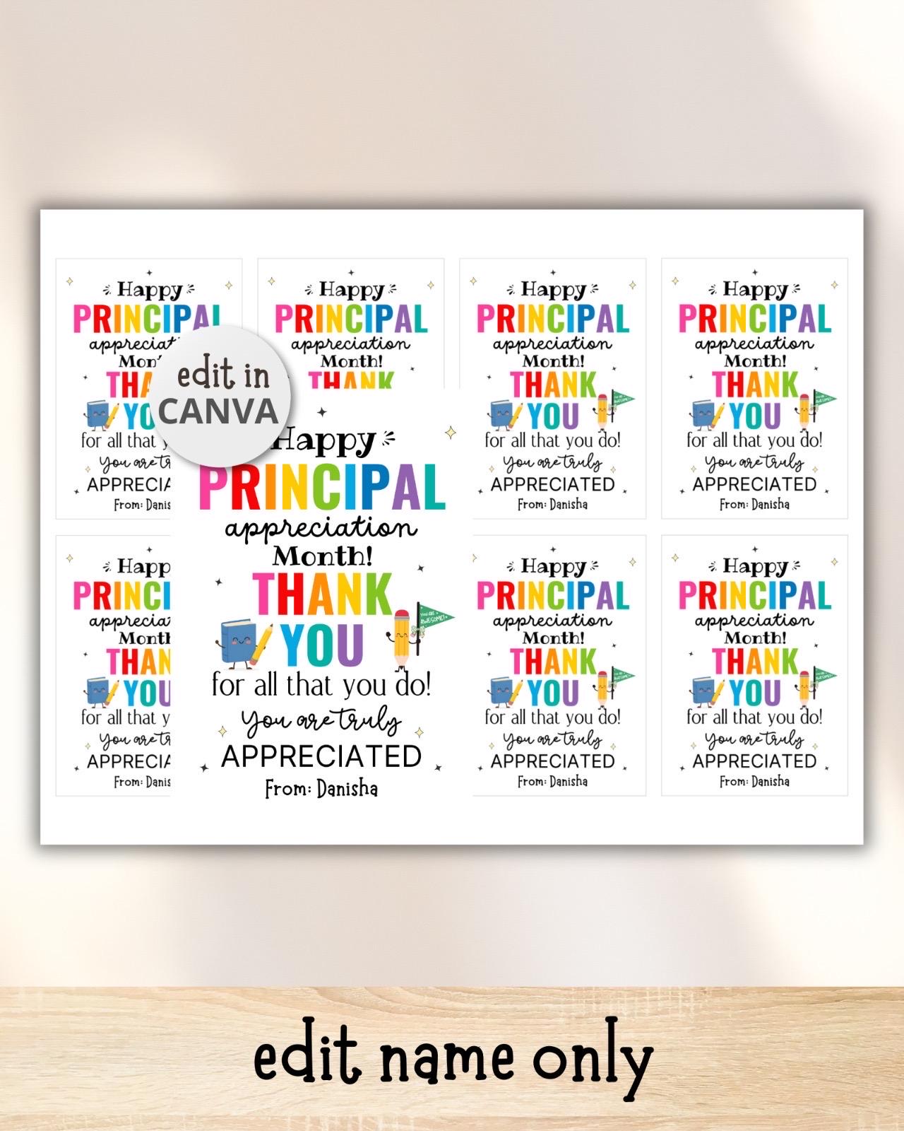 Principal Appreciation Gift Tag: Printable Thank You Card (PDF Download ...