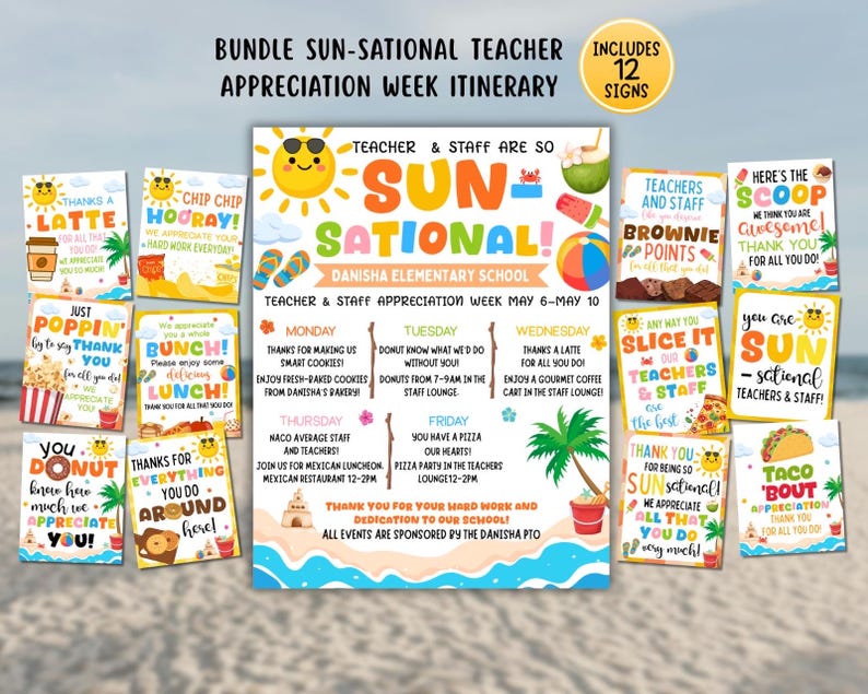 Editable Beach Theme Teacher & Staff Appreciation Sunsational Itinerary ...