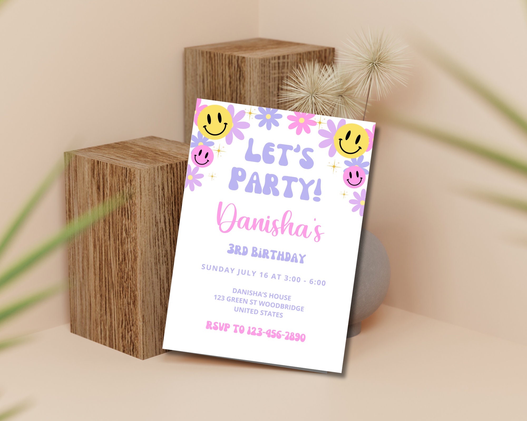 Editable Preppy Let's Celebrate Birthday Invitation for Girl Template ...
