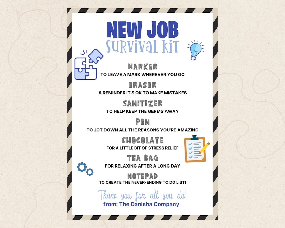 New Employee Survival Kit, New Job Tag Editable Template, Career ...