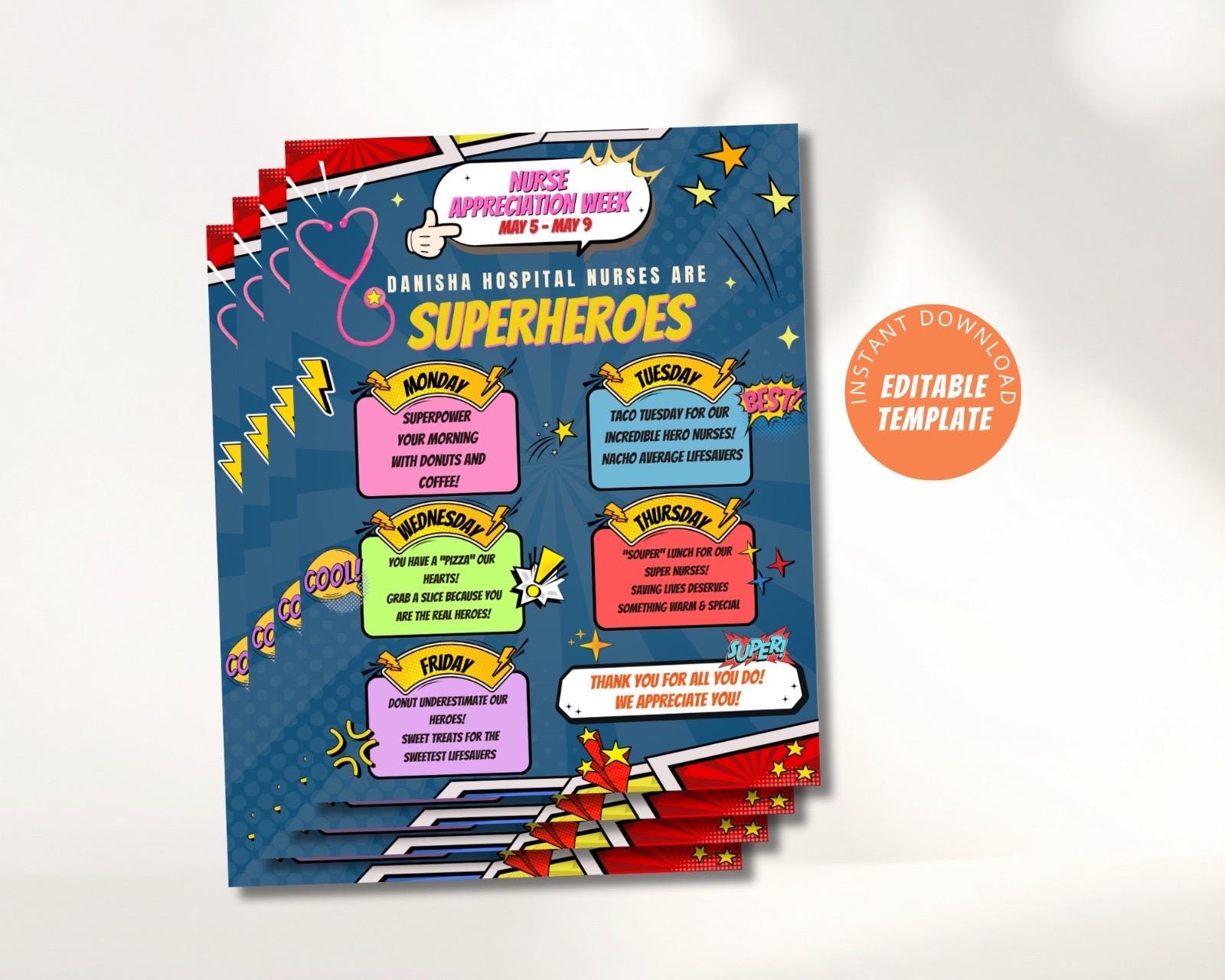 Editable Superhero Theme Nurse Appreciation Week Itinerary Flyer ...