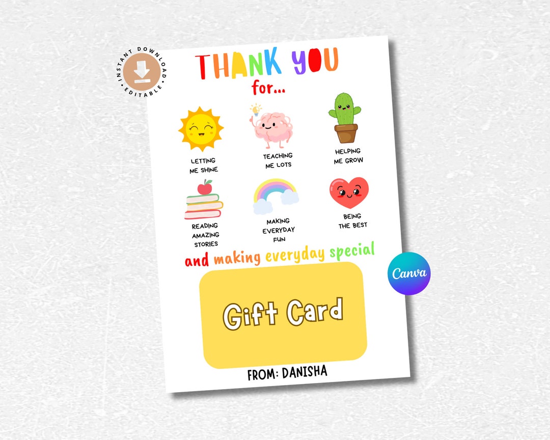 End of the Year Teacher Gift Card Holder Printable Elementary School ...