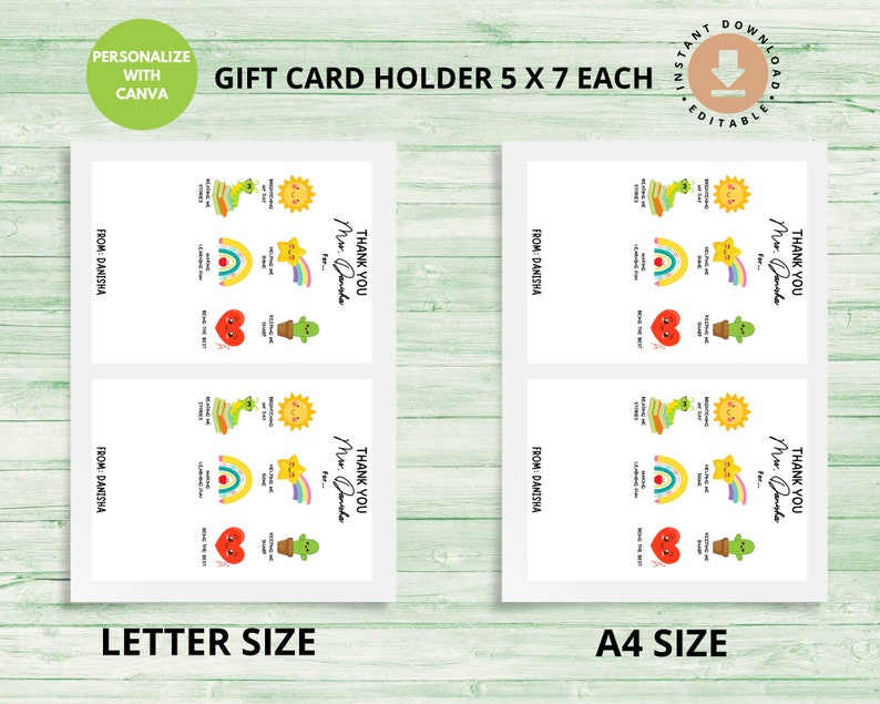 End of the Year Teacher Gift Card Holder Printable Elementary School ...