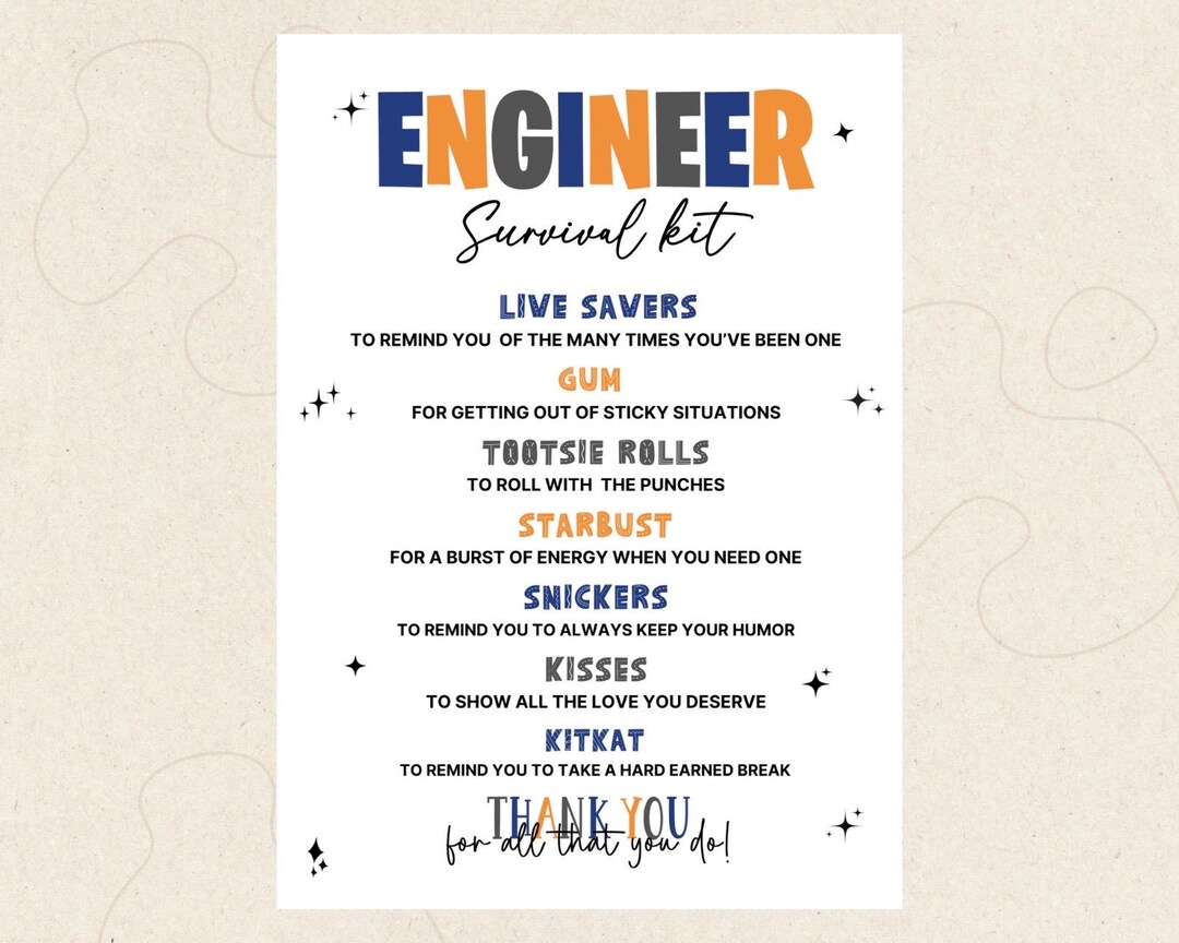 Printable Engineers Survival Kit Gift Tags, Printable Engineers Week ...