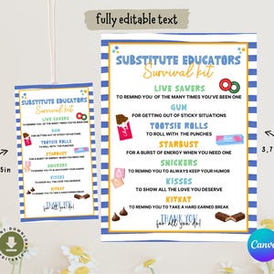 Substitute Teacher Survival Kit Gift Tags, Teacher Appreciation and ...