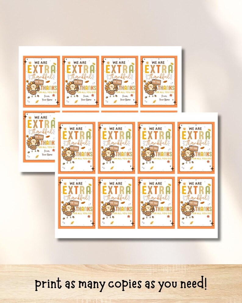 Thanksgiving Gift Tag Printable Extra Thankful for You Fall School PTO ...