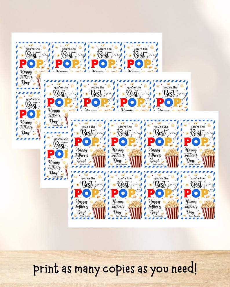 Father's Day Gift Tag Best Pop Popcorn Tags Popcorn Favors Dad Grandpa ...