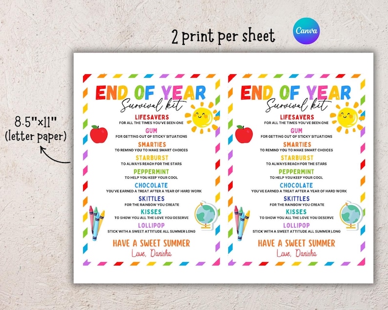 Teacher Appreciation Gift Tag: End of School Survival Kit (digital ...