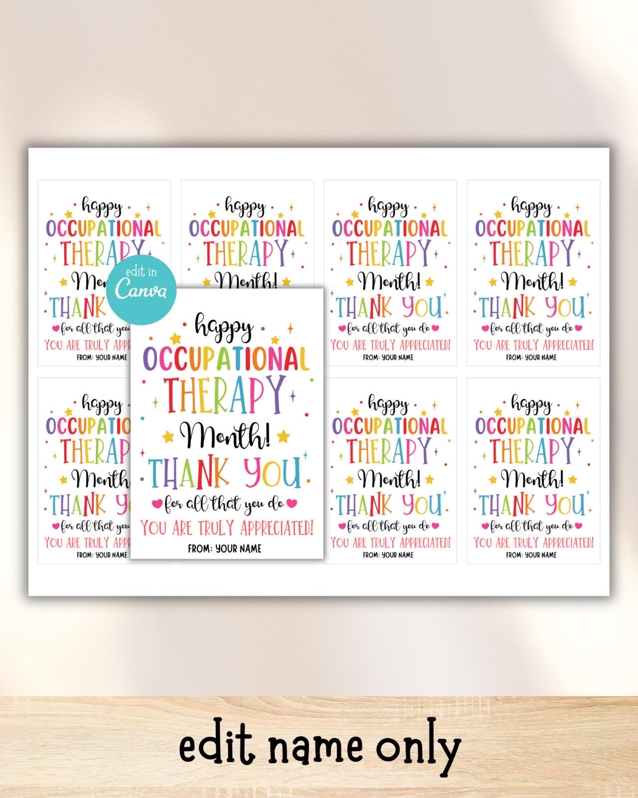 Occupational Therapy Month Tag Printable, Thank You OT Appreciation - Etsy