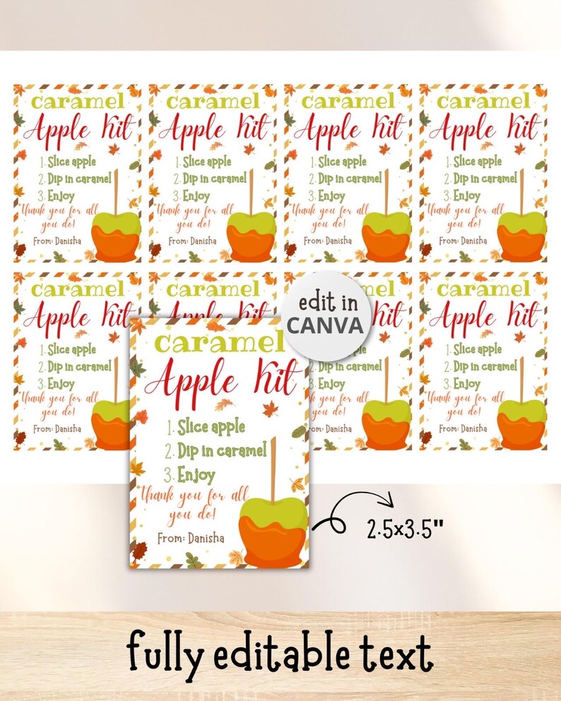 Editable Caramel Apple Kit Tags: Fall Thanksgiving Favor Labels ...
