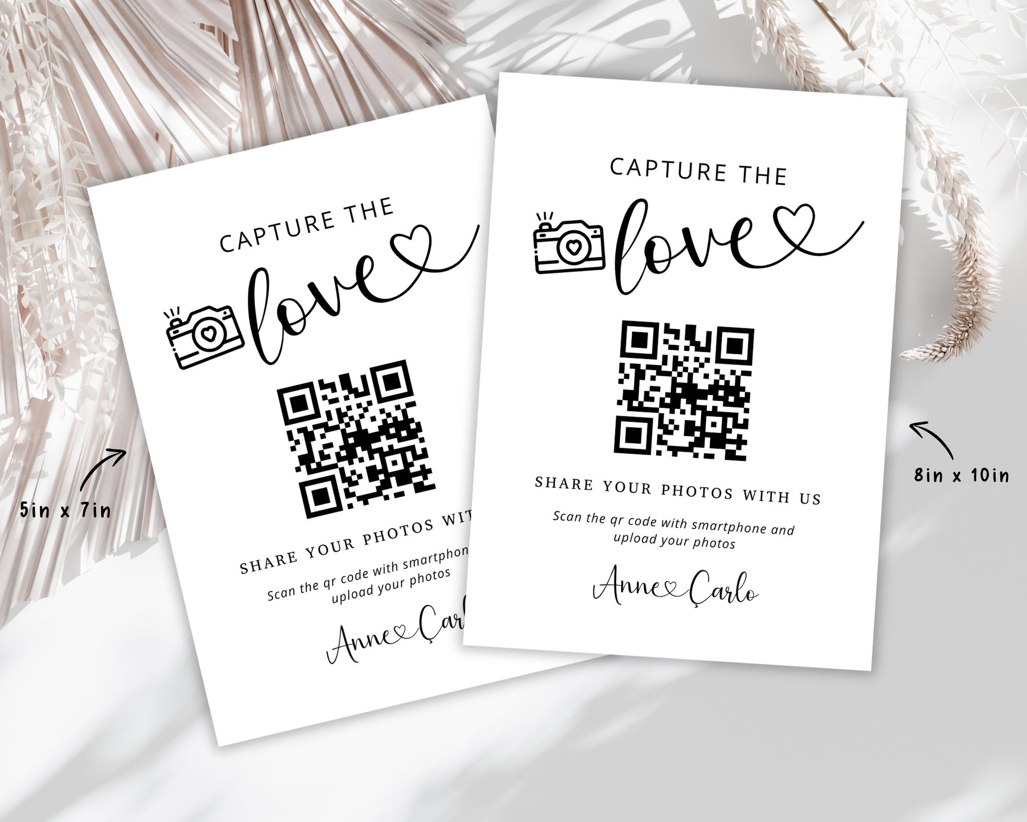 Capture the Love QR Code Wedding Card, Modern Minimalist Wedding Photo ...