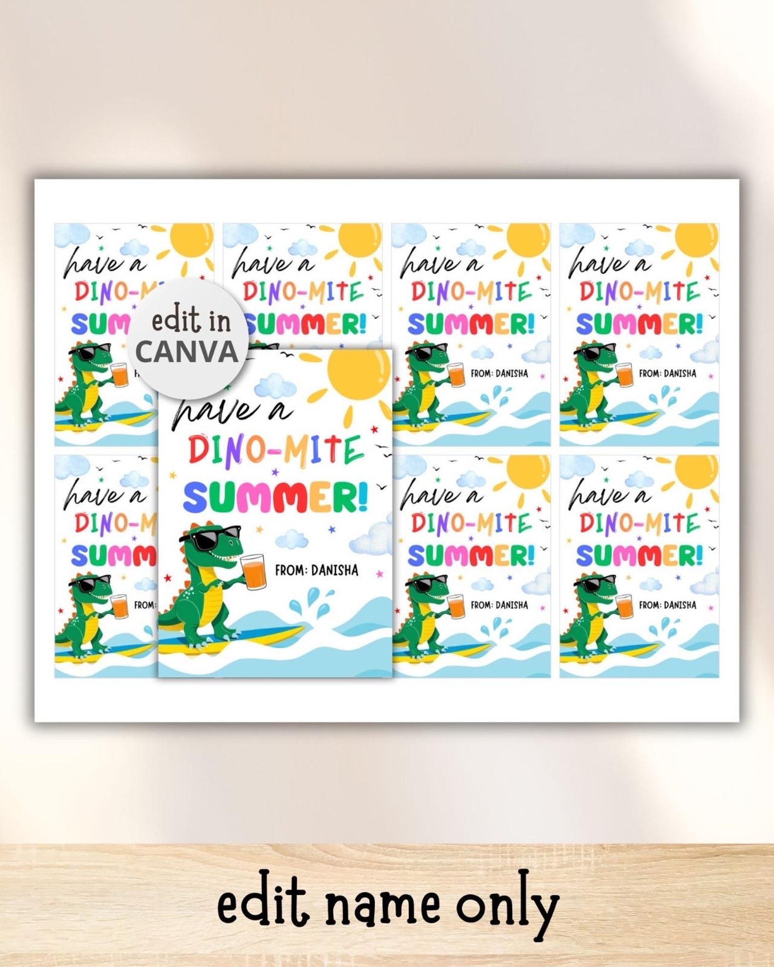 Dino-mite Summer Tag: End of School Thank You (printable Template) - Etsy