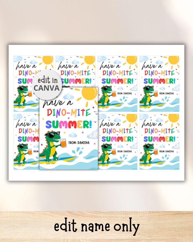 Dino-mite Summer Tag: End of School Thank You (printable Template) - Etsy