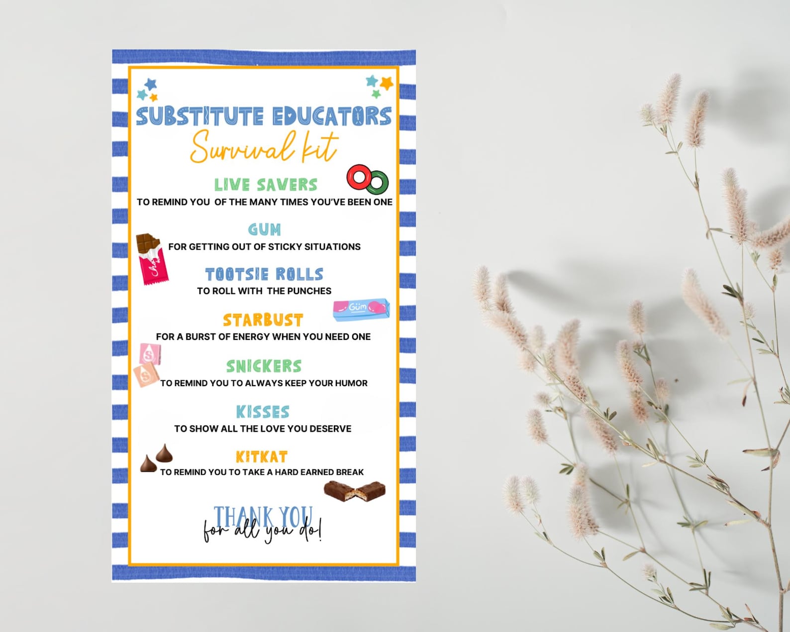 Substitute Teacher Survival Kit Gift Tags, Teacher Appreciation and ...
