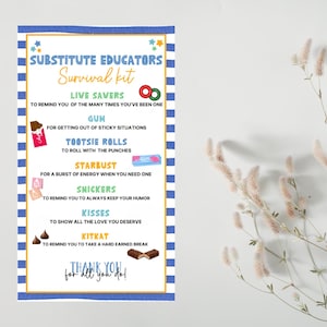 Substitute Teacher Survival Kit Gift Tags, Teacher Appreciation and ...