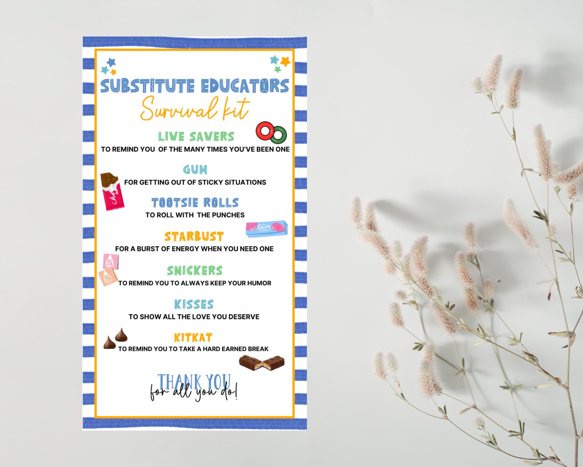 Substitute Teacher Survival Kit Gift Tags, Teacher Appreciation and ...
