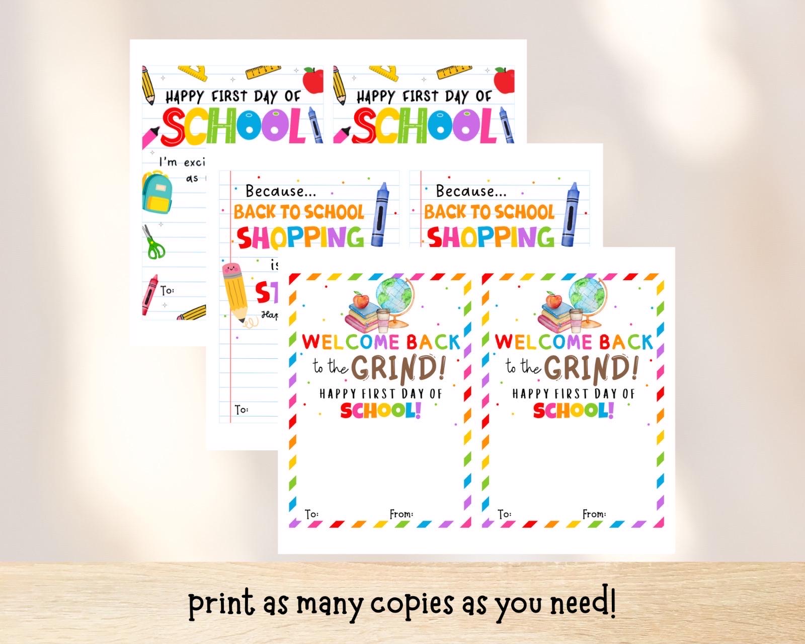 First Day of School Gift Card Holder Template, Printable Welcome Back ...