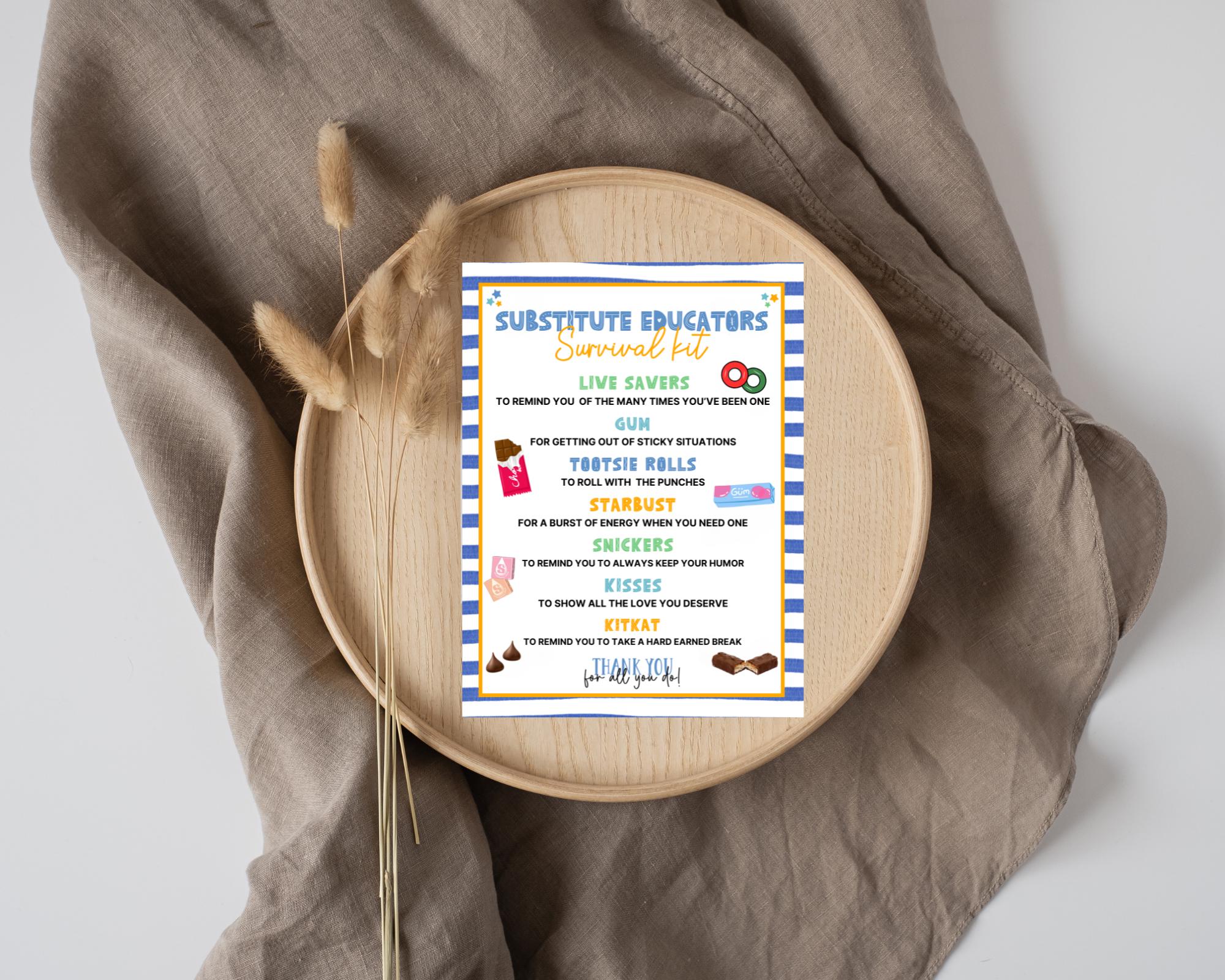 Substitute Teacher Survival Kit Gift Tags, Teacher Appreciation and ...