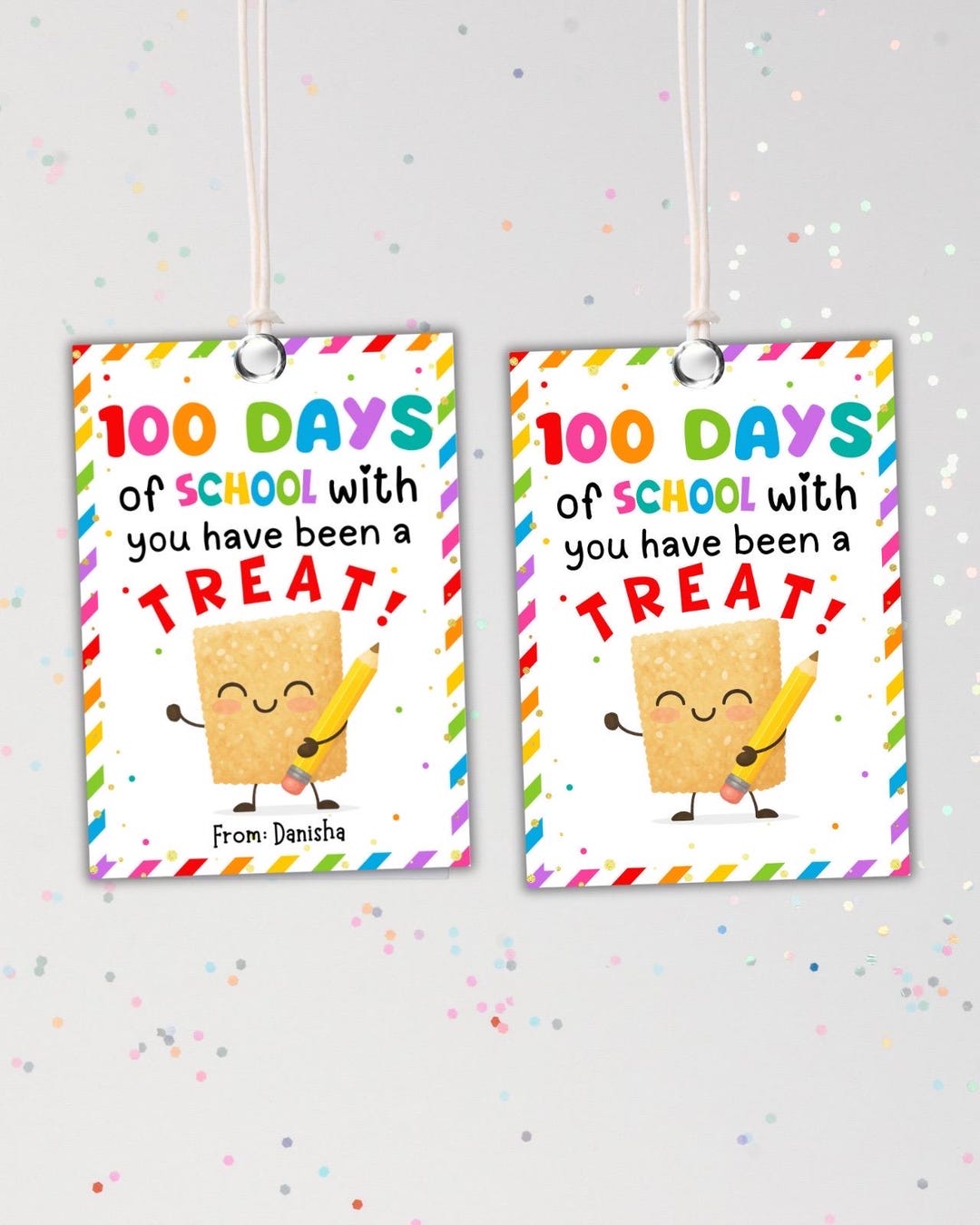 100 Days of School Printable Tag Crispy Rice Treats Classroom Gift for ...