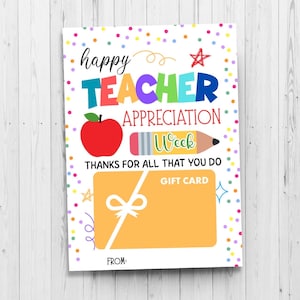 Teacher Appreciation Gift Card Holder: Printable Thank You Gift (PDF ...