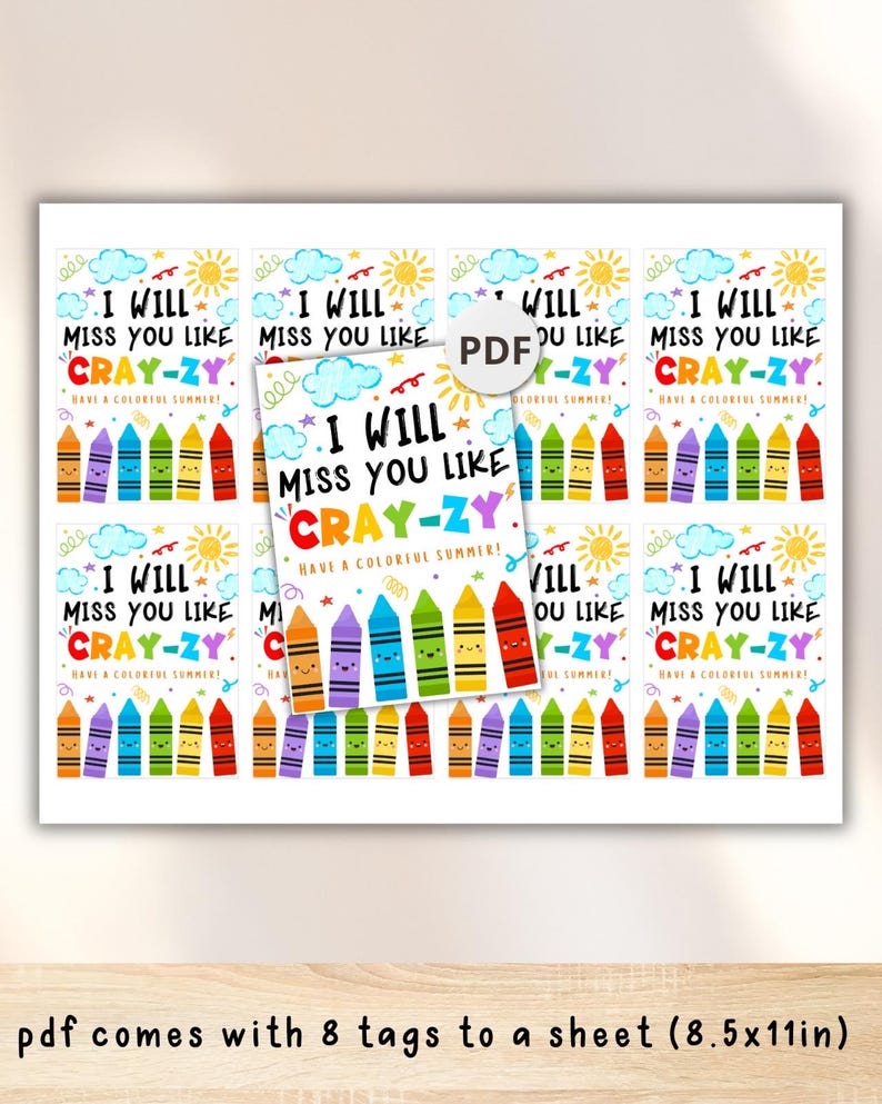 End of School Year Crayon Gift Tag: Editable Teacher Favor (digital ...