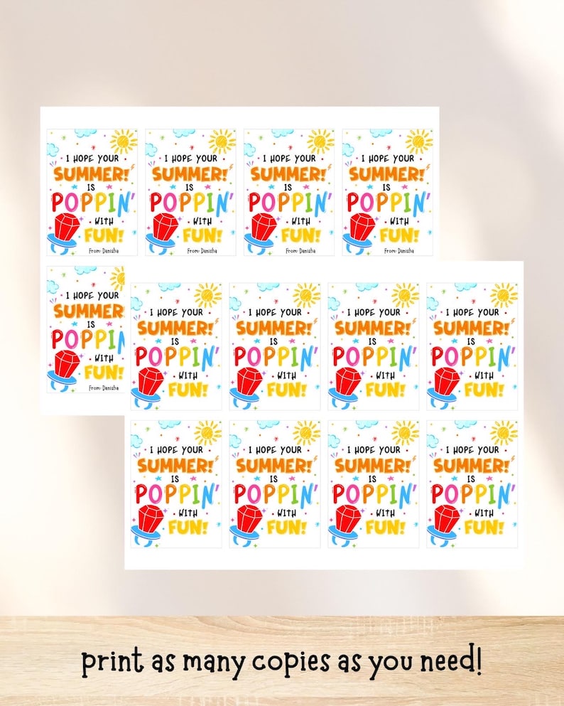 Editable Summer Candy Ring Gift Tag: End of School Favor (PDF) - Etsy