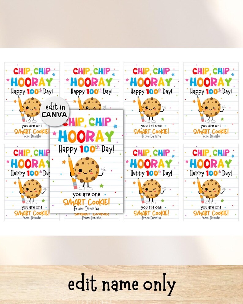Happy 100th Day of School Cookie Treat Gift Tags, One Hundred Days of ...