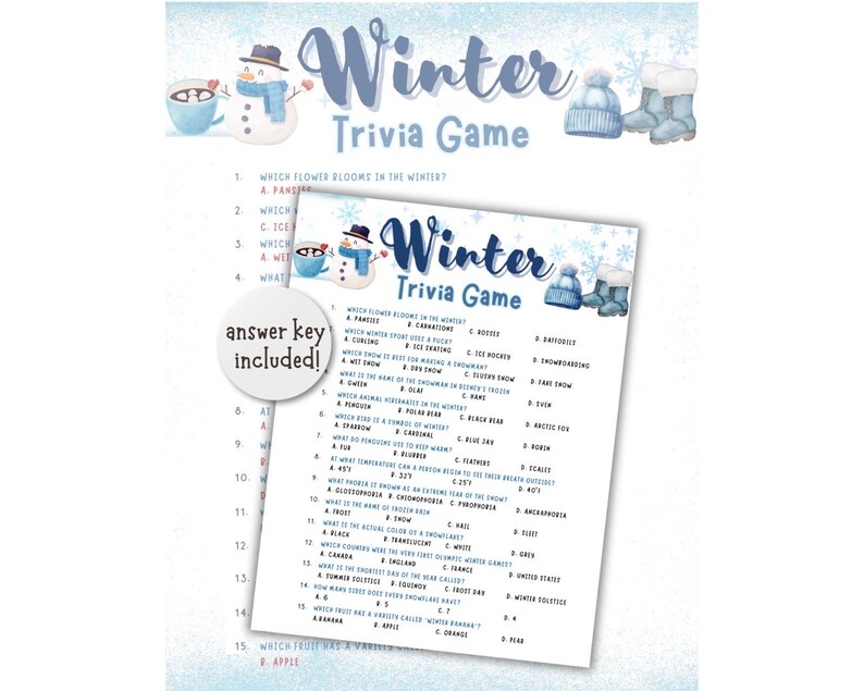 Winter Trivia Game, Printable Winter Games, Winter Game for Adults ...