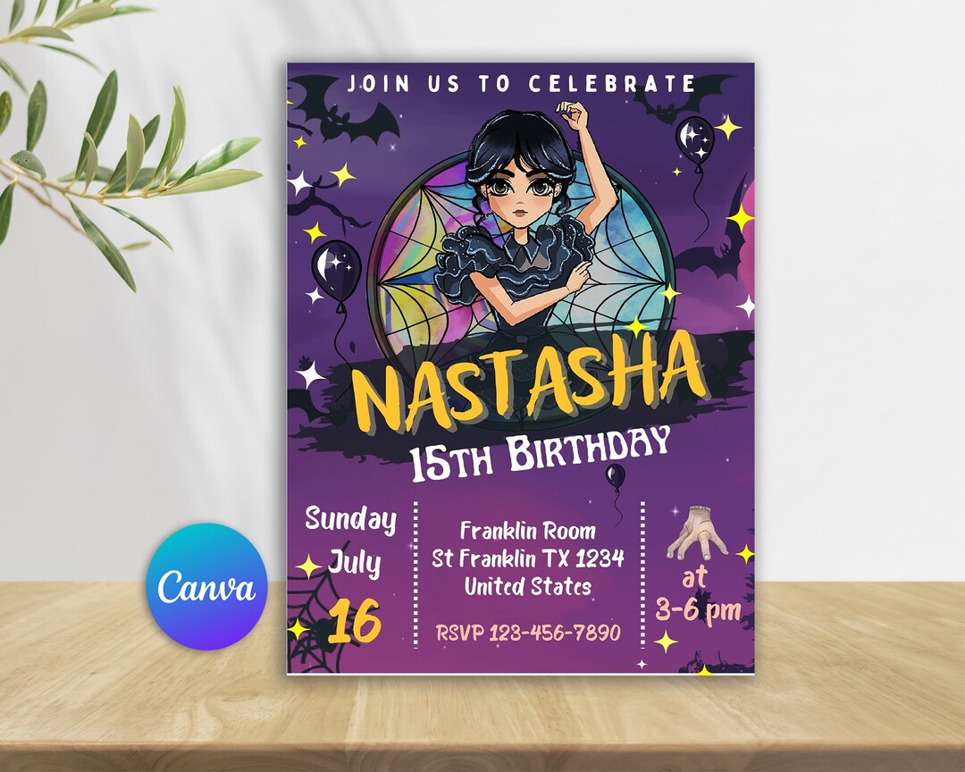 Wednesday Addams Birthday Invitation Template, Wednesday Digital ...