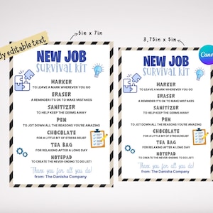New Employee Survival Kit, New Job Tag Editable Template, Career ...
