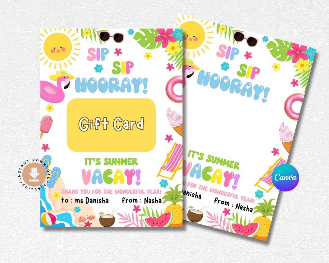 Editable Sip Sip Hooray It's Summer Vacay Teacher Classroom Student ...