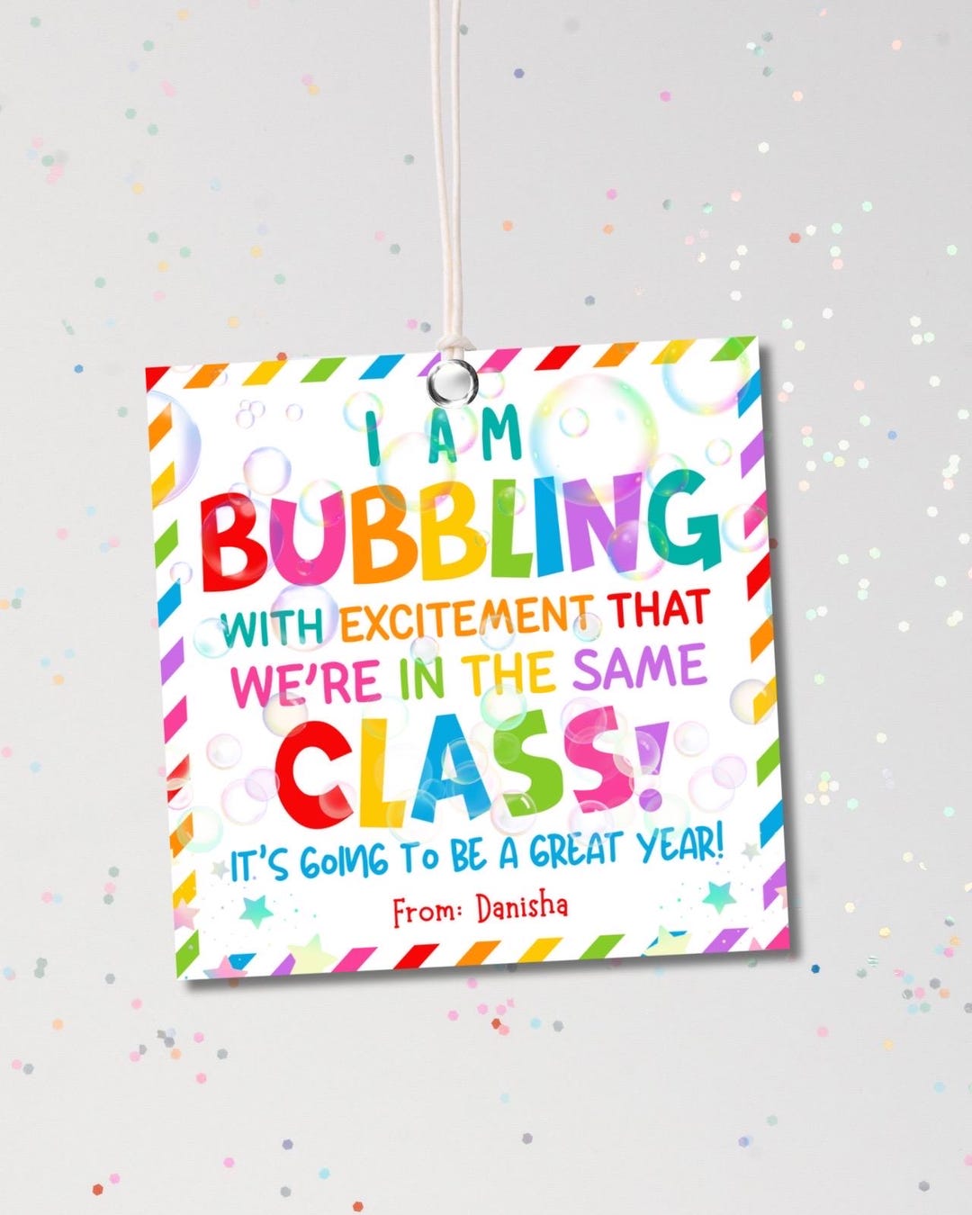 Back to School Bubble Gift Tag: Printable First Day of School Favor ...