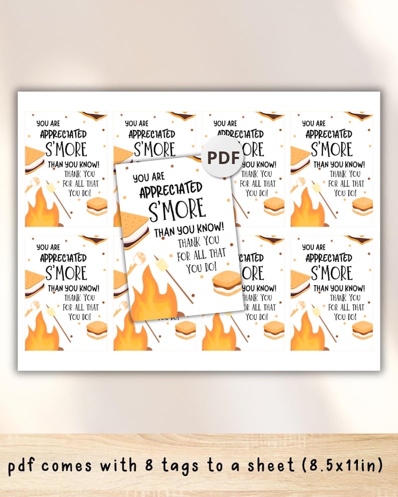 Printable S'mores Teacher Appreciation Gift Tag Appreciated S'more Than ...