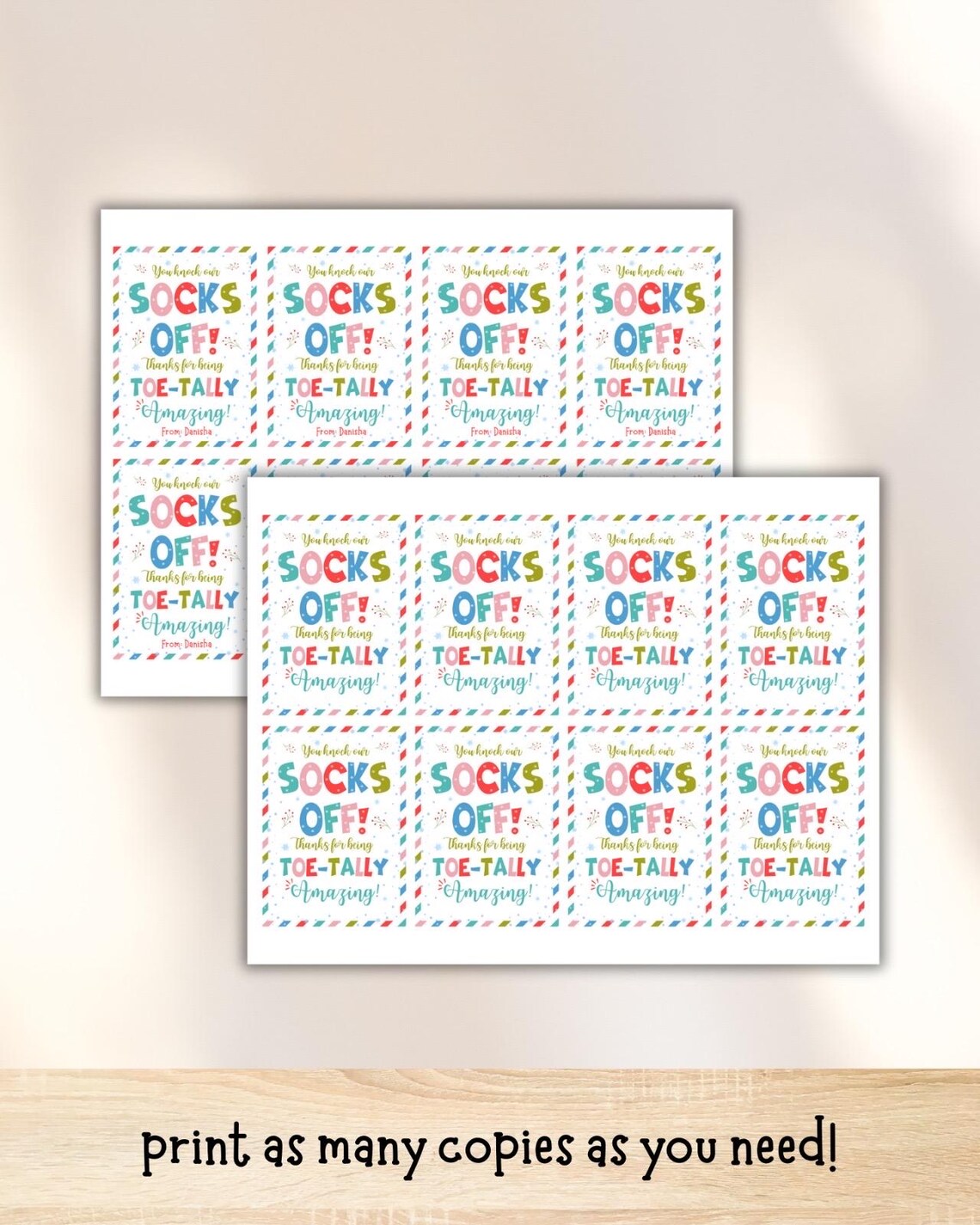 Sock Gift Tags Staff Toe-tally Amazing Teacher Staff Nurse Employee ...