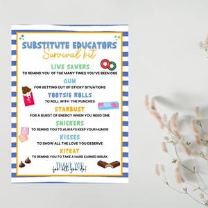 Substitute Teacher Survival Kit Gift Tags, Teacher Appreciation and ...