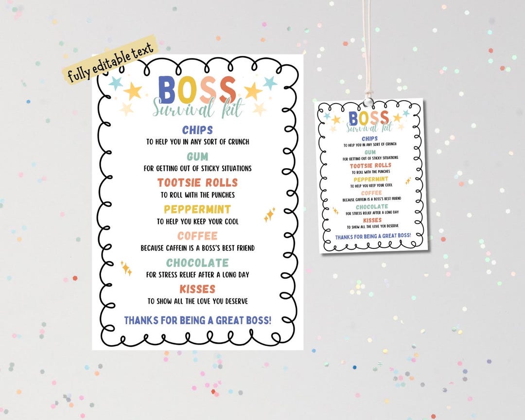 Boss Survival Kit, Boss Appreciation, Boss Day Gift Tags, Boss Thank ...
