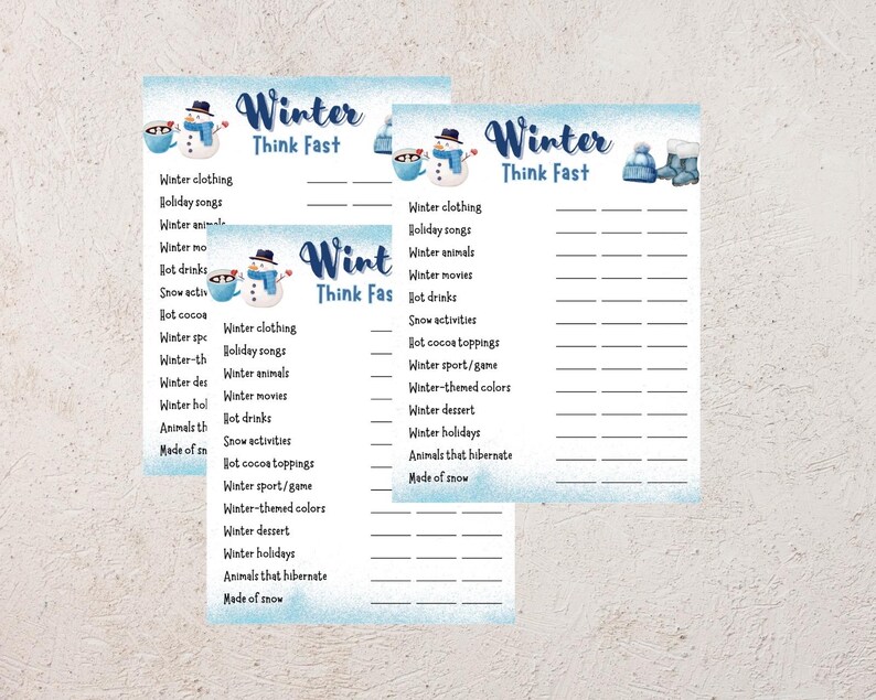 Winter Trivia Game, Think Fast Game, Winter Printable Games, Fun Winter ...