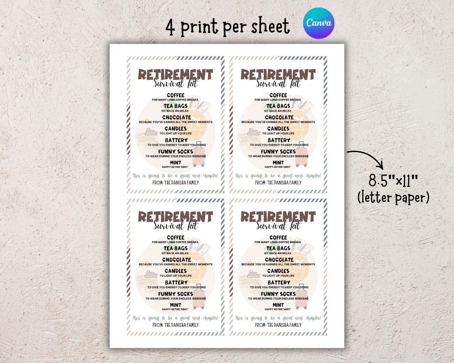 Retirement Survival Kit Gift Tag: Editable Printable (digital Download ...