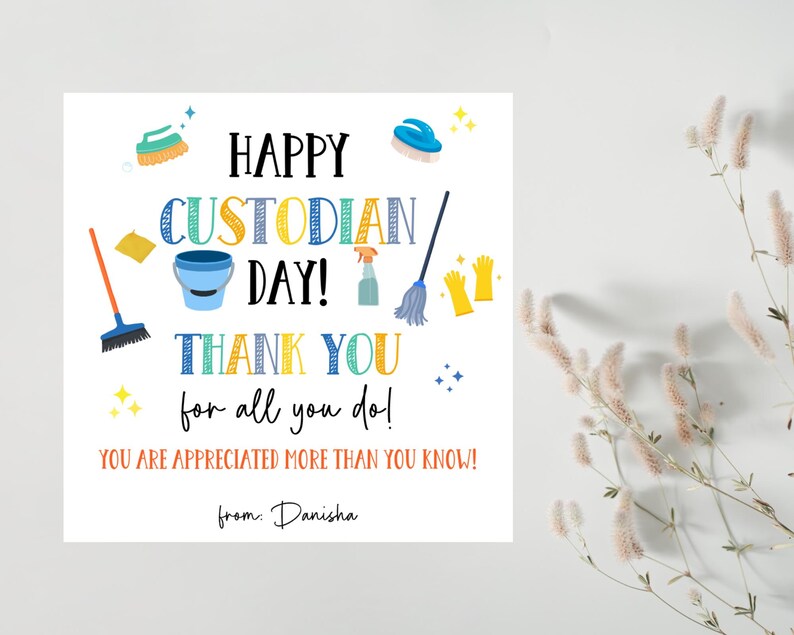 School Custodian Appreciation Gift Tag, Printable Thank You School ...
