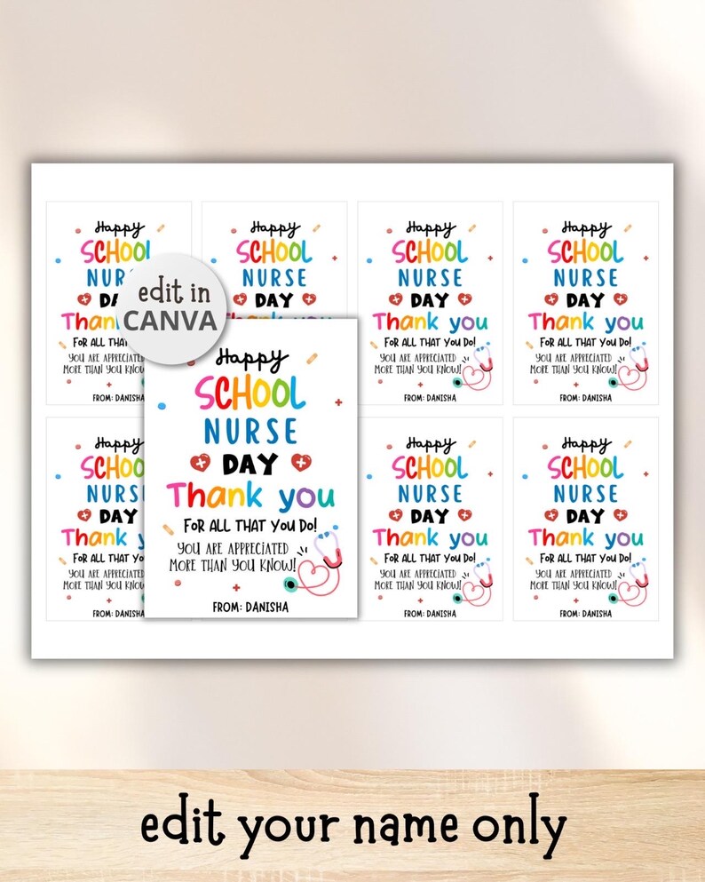 Happy School Nurse Day Gift Tag: Printable Appreciation Tag (digital ...