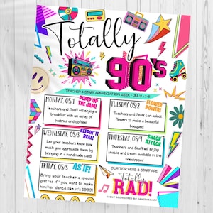 Editable 80s 90s Theme Teacher Appreciation Week Itinerary, Retro ...