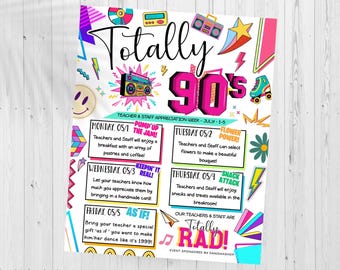 EDITABLE 80s 90s Theme Teacher Appreciation Week Itinerary, Neon ...