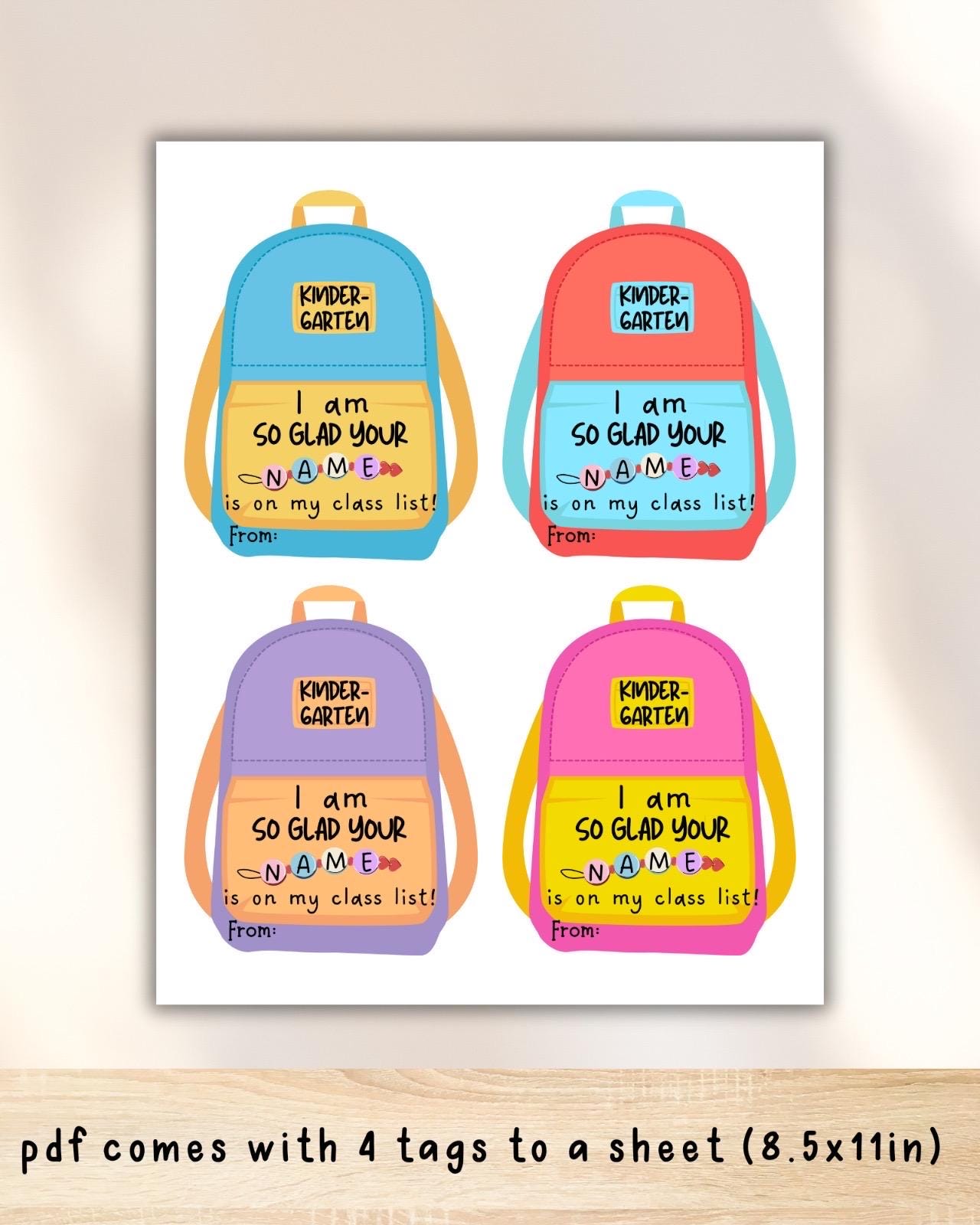 First Day of School Gift Tags: Grades Pre-k to 6th (instant Download ...
